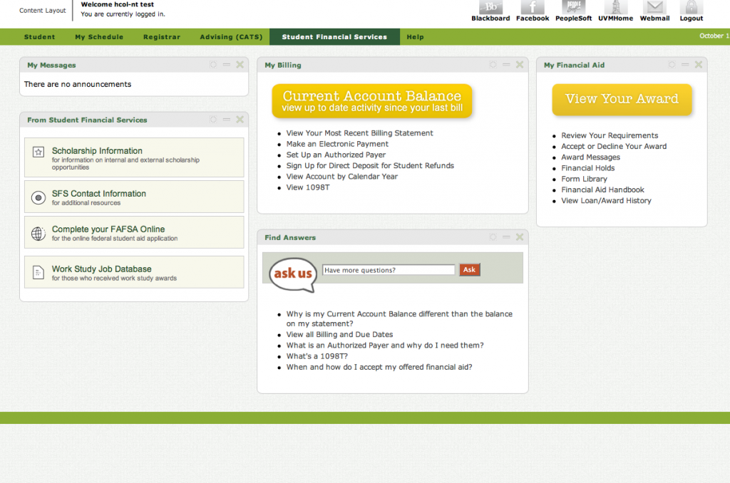 Current Student Pages | myUVM Support