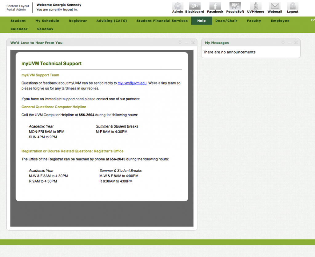 Current Student Pages | myUVM Support