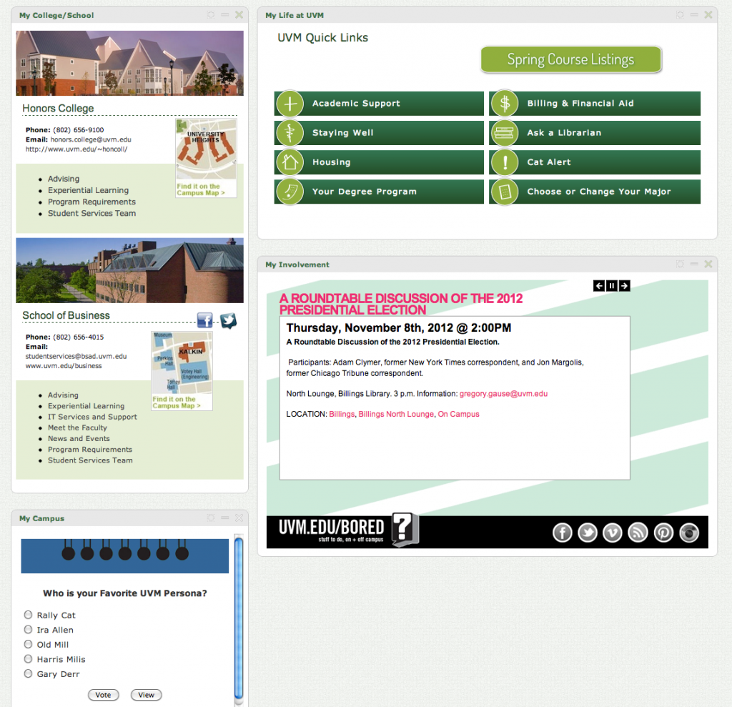 Current Student Landing Pages | myUVM Support