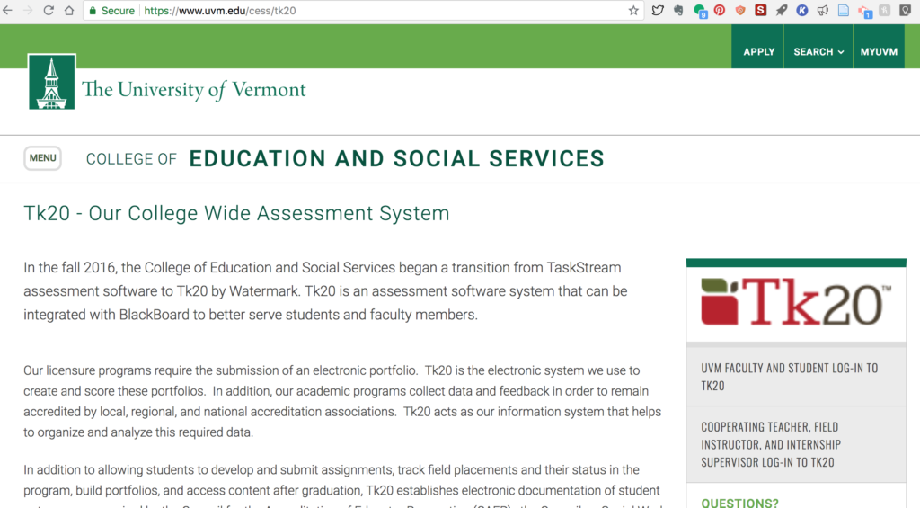 » How to Login to TK20 : Tk20 Resources : University of Vermont